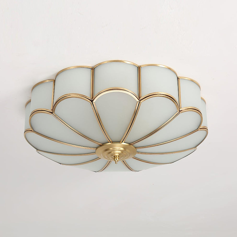 Taklampe i glass formet som blomst | Elegant messingfinish med LED-kom ...